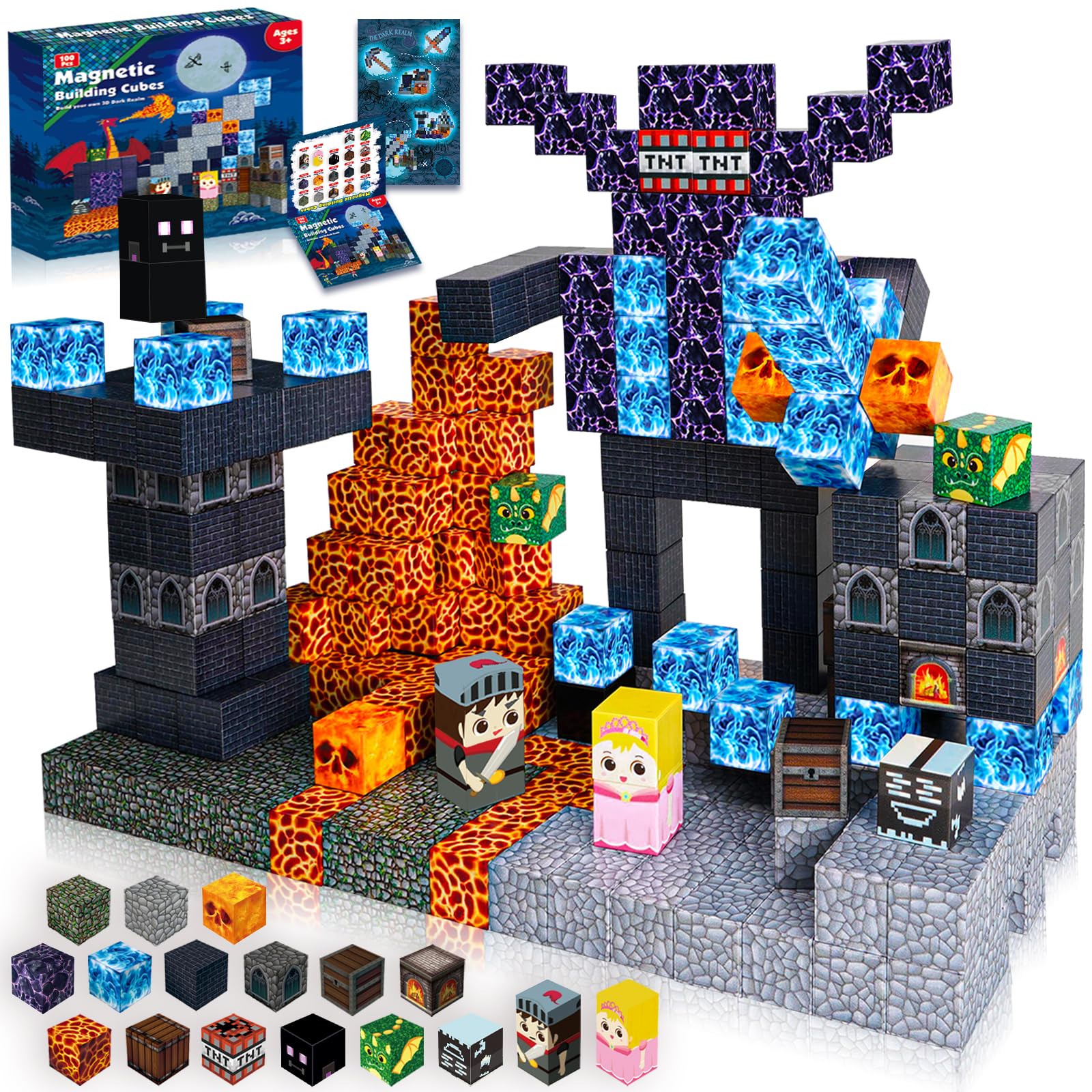 Amazon.com: Annexfun Magnetic Blocks - 100PCS Build Magnetic Dark ...