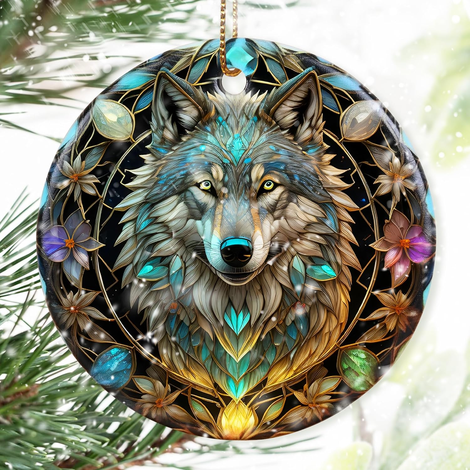 Amazon.com: Colorful Ceramic Wolf Christmas Ornament, Wolf Ornaments ...