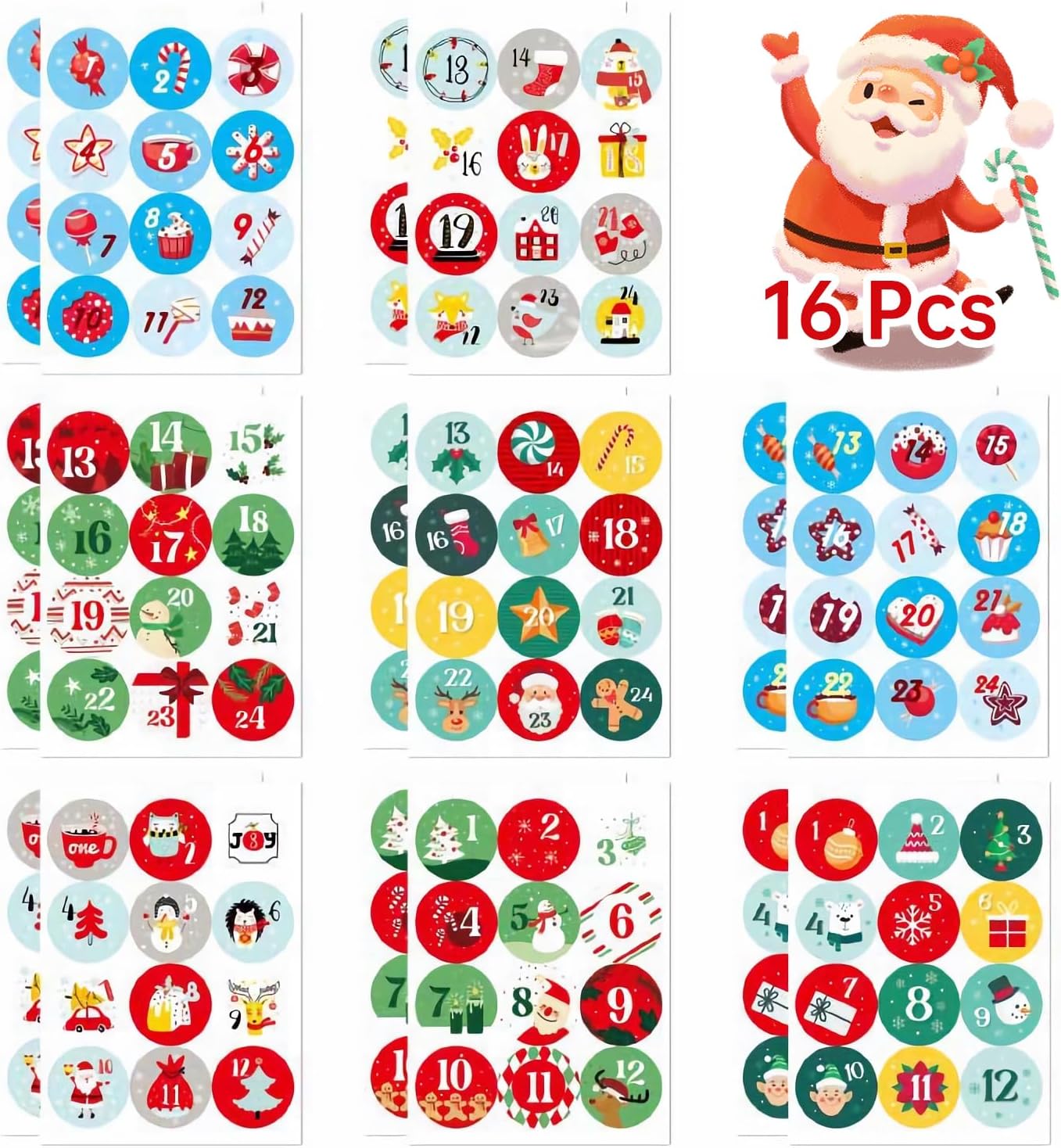 Amazon.com: 20 Sheets Christmas Advent Calendar Numbers Sticker,1-24 ...
