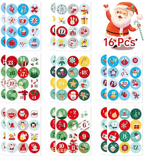 Amazon.com: 16 Sheets Christmas Advent Calendar Stickers - Number ...