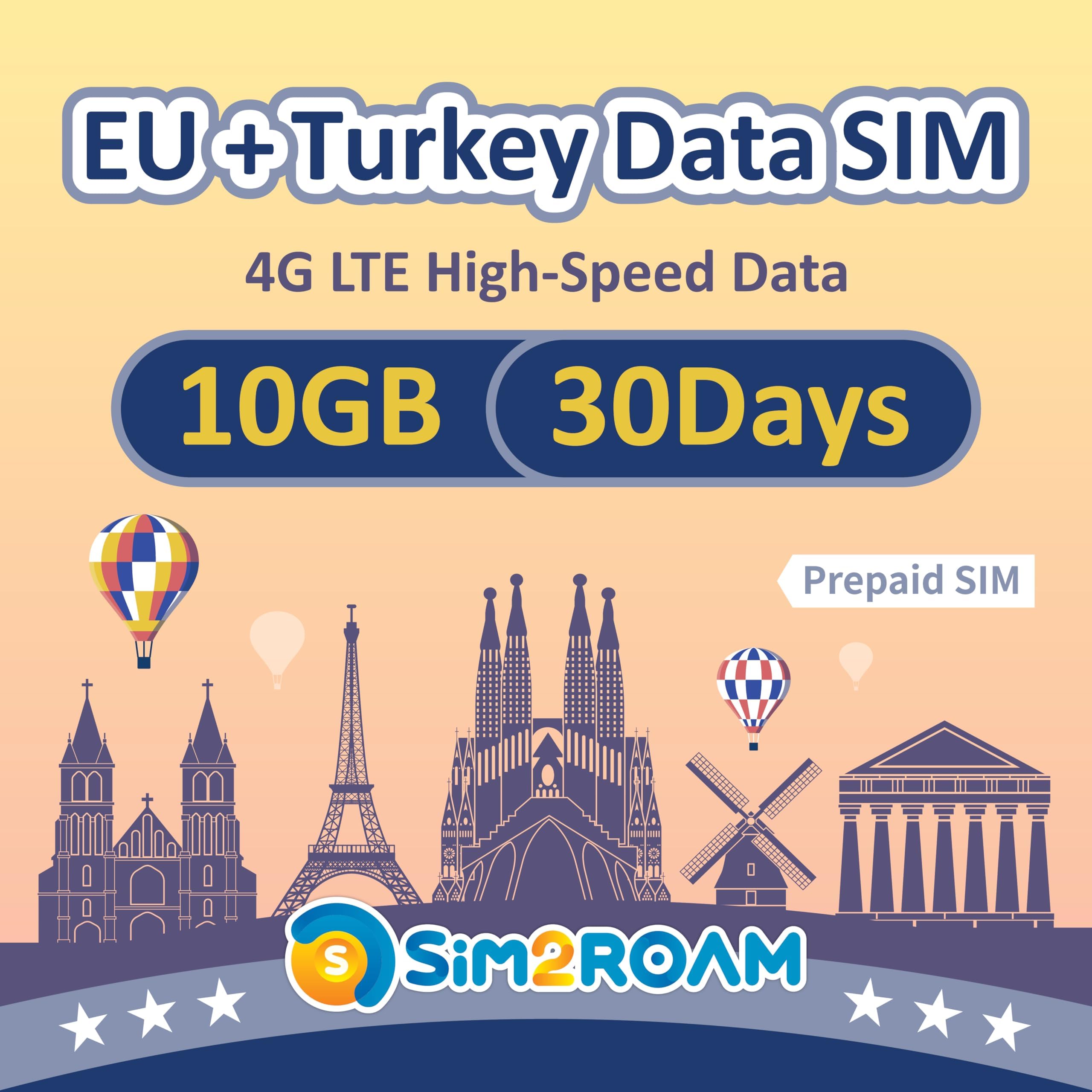 Amazon.com: EU+Turkey SIM Card 30 Days | Data ONLY | 10GB of High-Speed 4G LTE Data | Europe ...