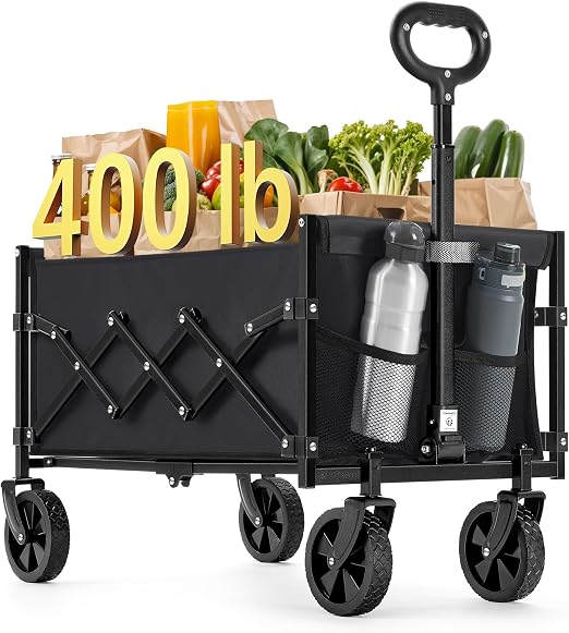 SONGMICS Collapsible Wagon, Foldable Wagon Cart, Folding Camp Cart with ...
