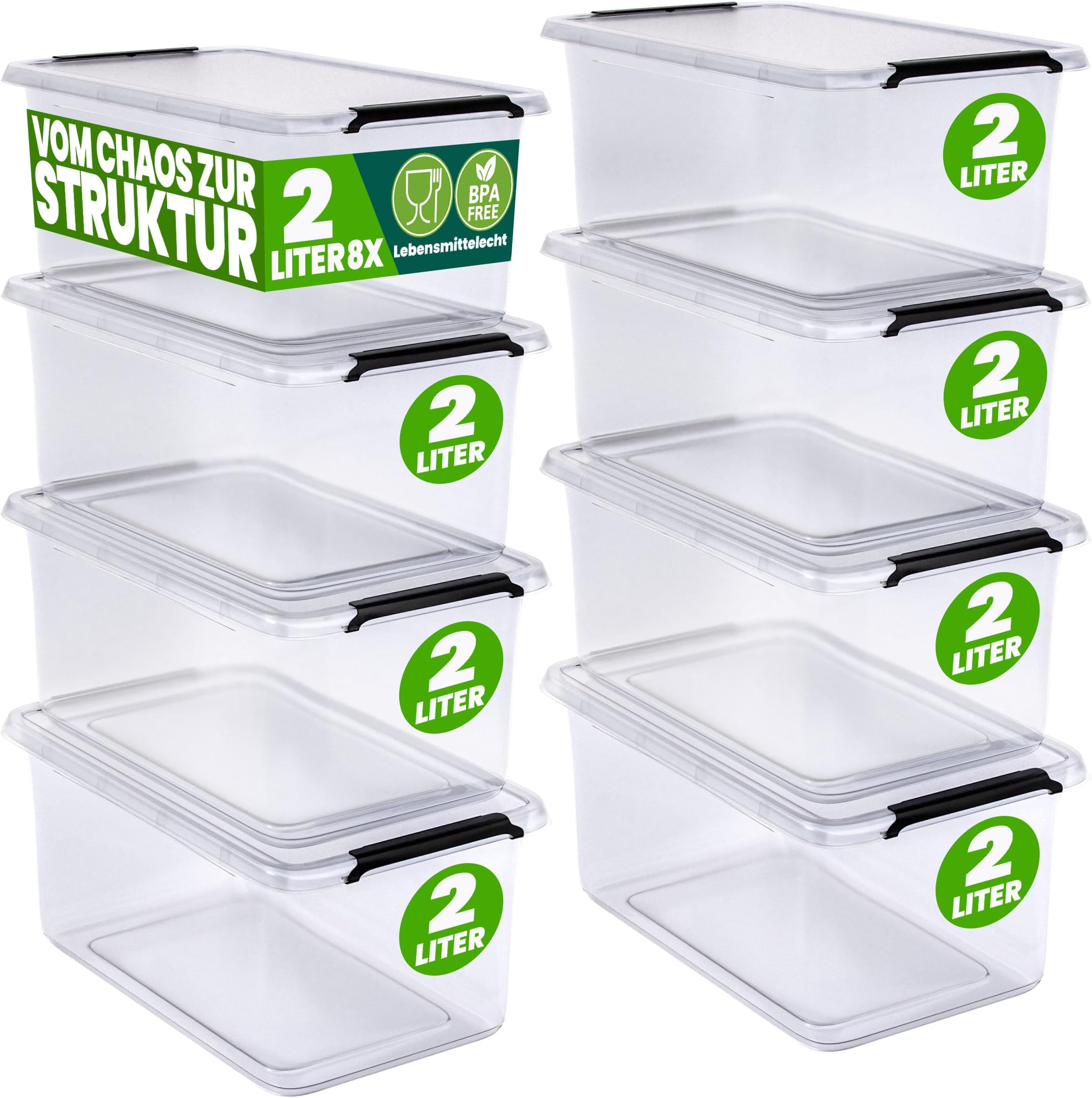 Deuba® 8x Aufbewahrungsbox mit Deckel 2L Box Kunststoff Kisten ...