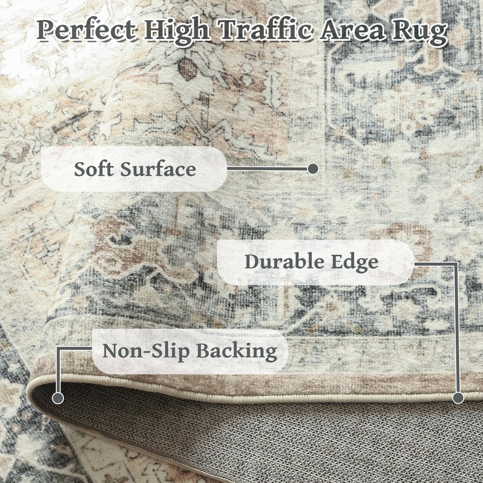 QD-Udreamy 5x7 Area Rugs - Machine Washable Rugs for Living Room, Area ...