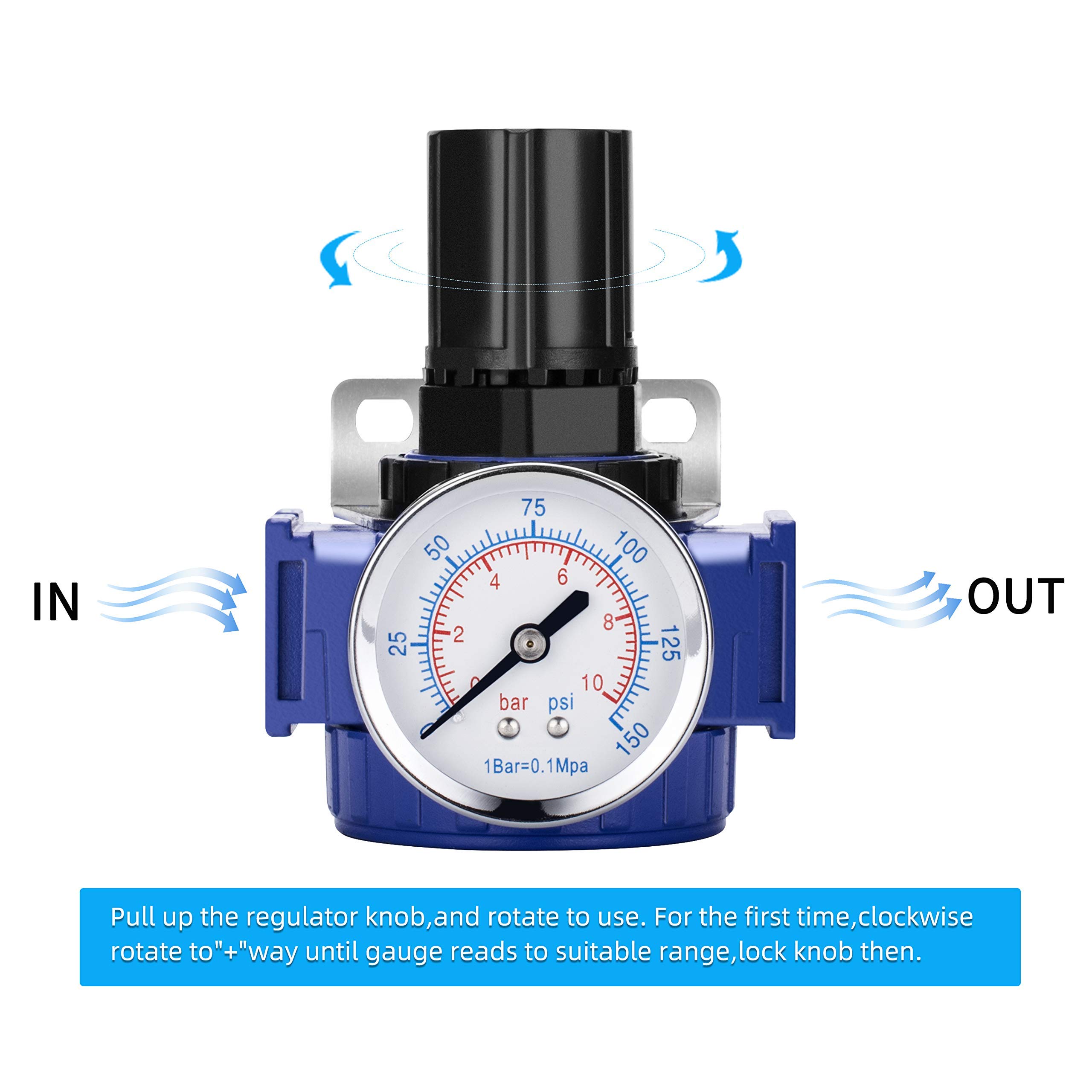 Snapklik.com : 1/4" Compressed Air Regulator, Zinc Alloy Body, 150 Psi ...