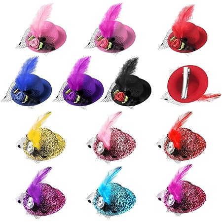 Amazon.com : 12 Pieces Mini Hat Fascinator Mini Hat Hair Clips with ...
