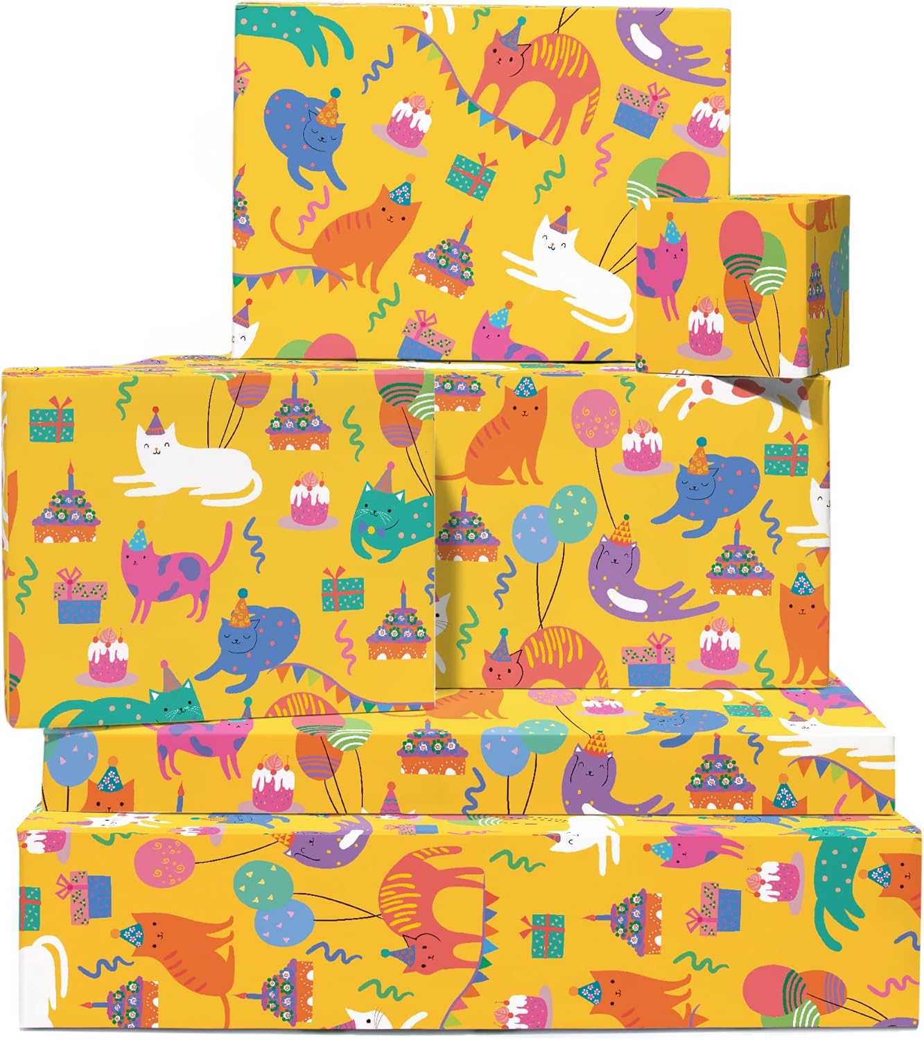 Amazon.com: CENTRAL 23 Cat Birthday Wrapping Paper - 6 Sheets Yellow ...