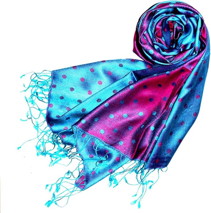 LORENZO CANA Italian Silk Scarf Pashmina Polka Dots Cyan Magenta 29x75 ...
