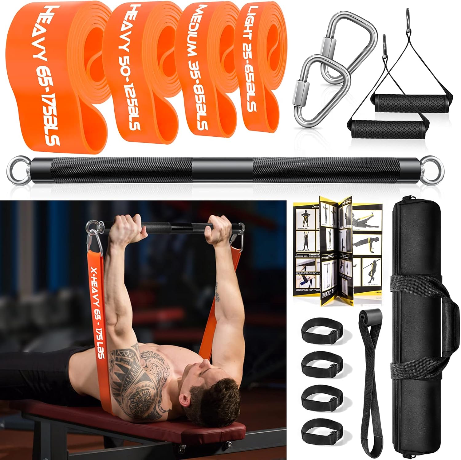 DASKING Portable Resistance Bar Set, 500 lbs Strength Training Bar ...