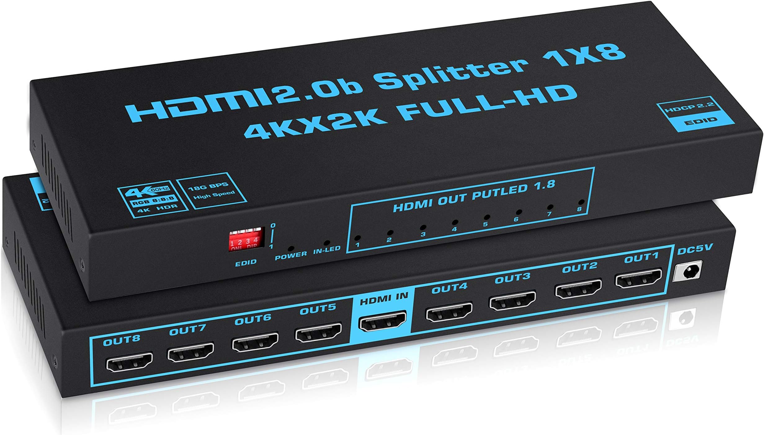 Amazon.com: 1x8 HDMI Splitter, 1 in 8 Out HDMI Splitter Audio Video ...
