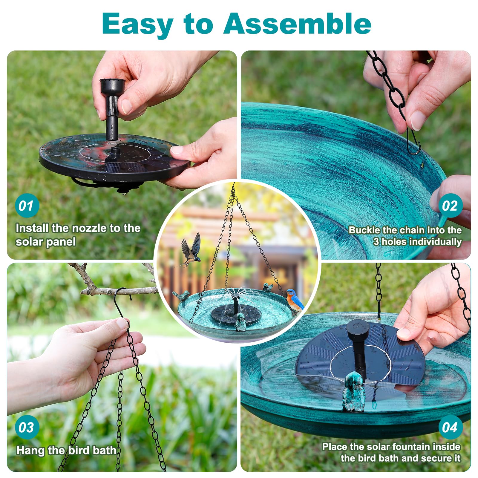 Snapklik.com : DazSpirit Hanging Solar Bird Bath Fountain, 14.9inch ...
