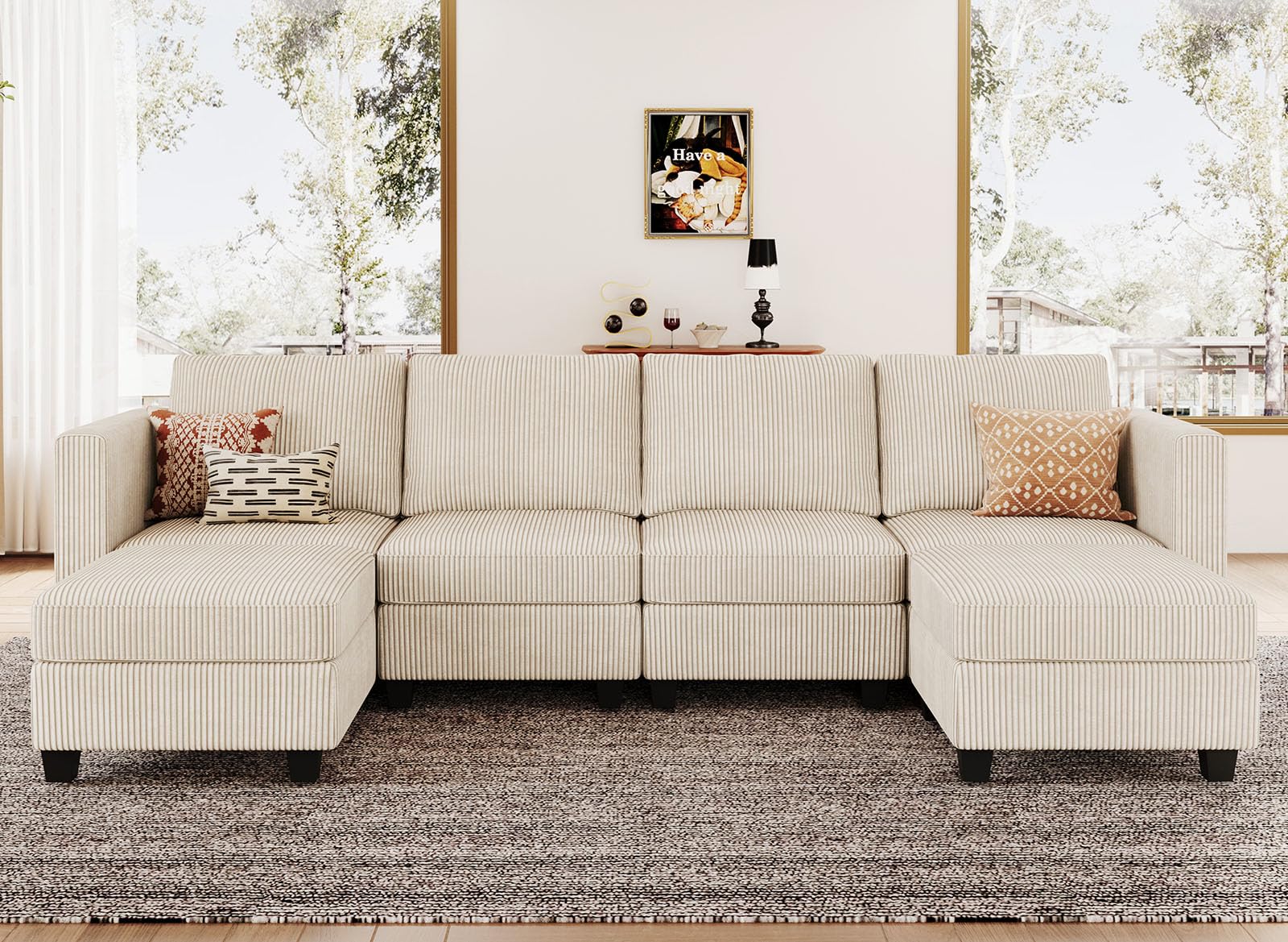 Belffin Modular U Shape Couch with Storage Ottoman Corduroy Sectional ...