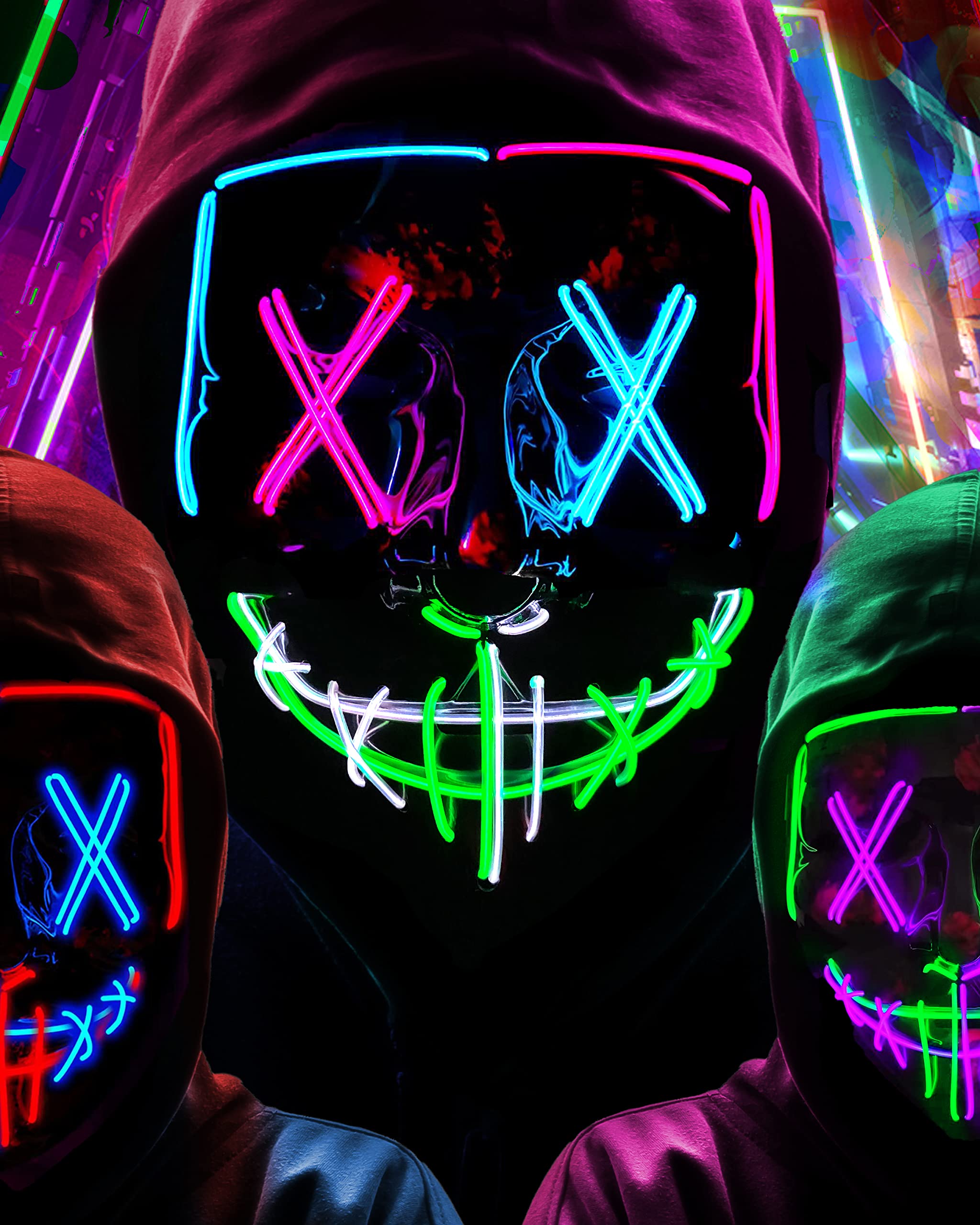 longpo Halloween Purge Mask for Adults Led Light Up Scary Mask Cosplay ...