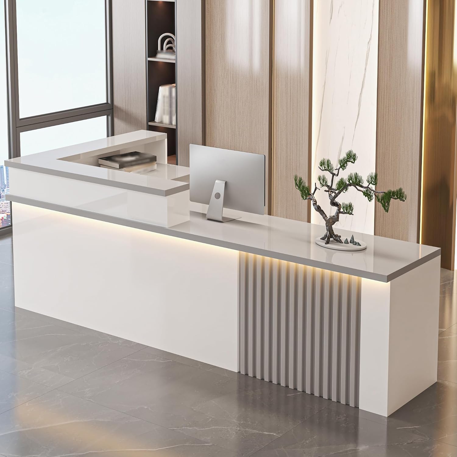Amazon.com: L-Shaped Reception Desk with Counter & Lockable Drawers ...
