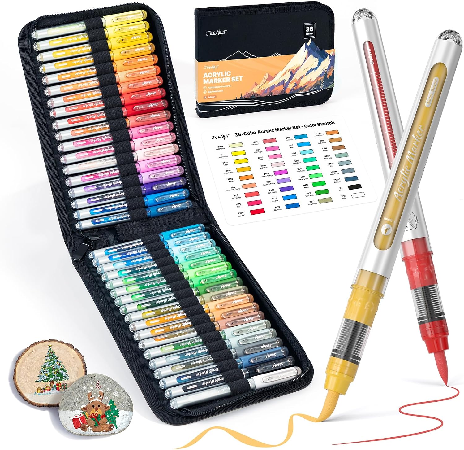 Amazon.com: JusArt 36 Colors Acrylic Paint Markers with Canvas Bag ...