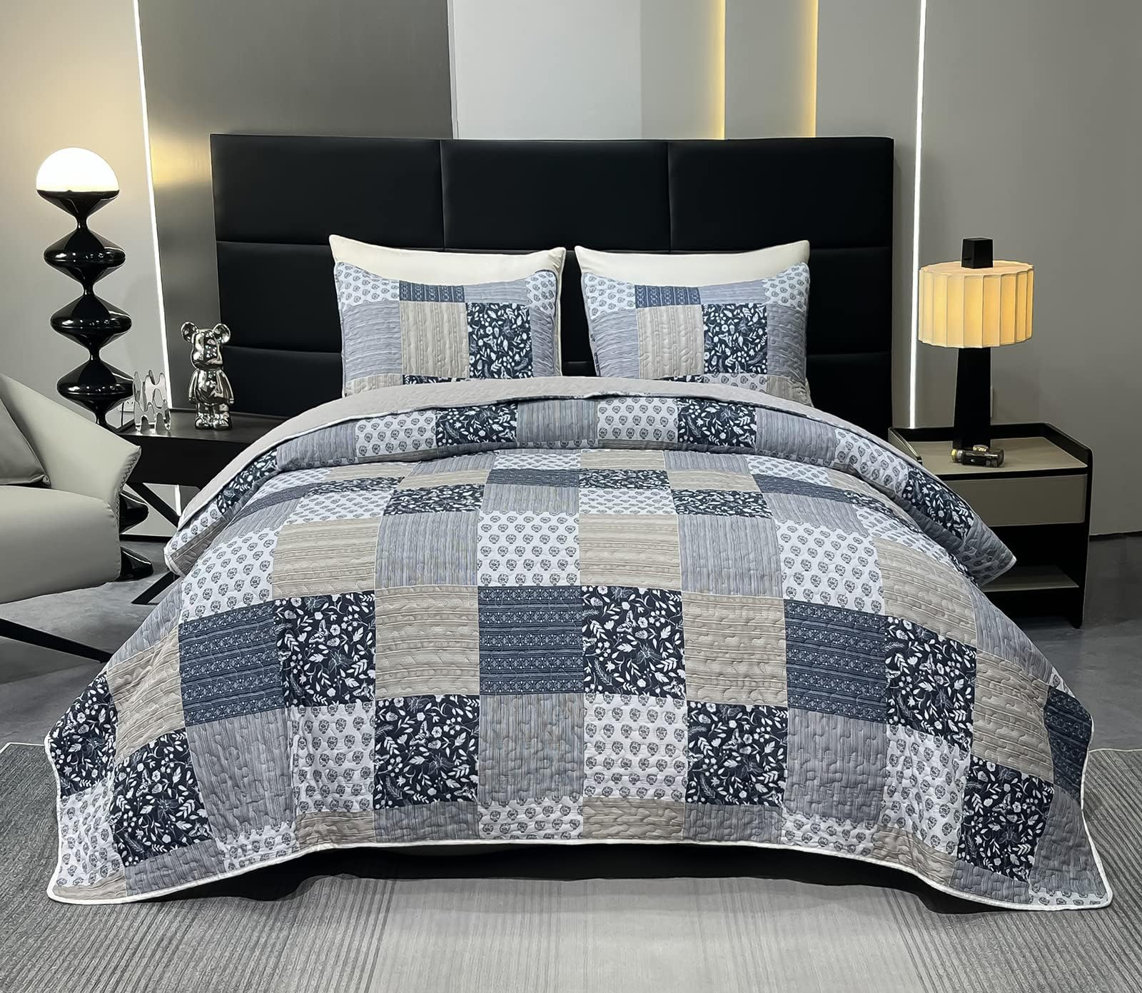 Amazon.com: Chezmoi Collection Anderson 3-Piece Printed Patchwork Quilt ...