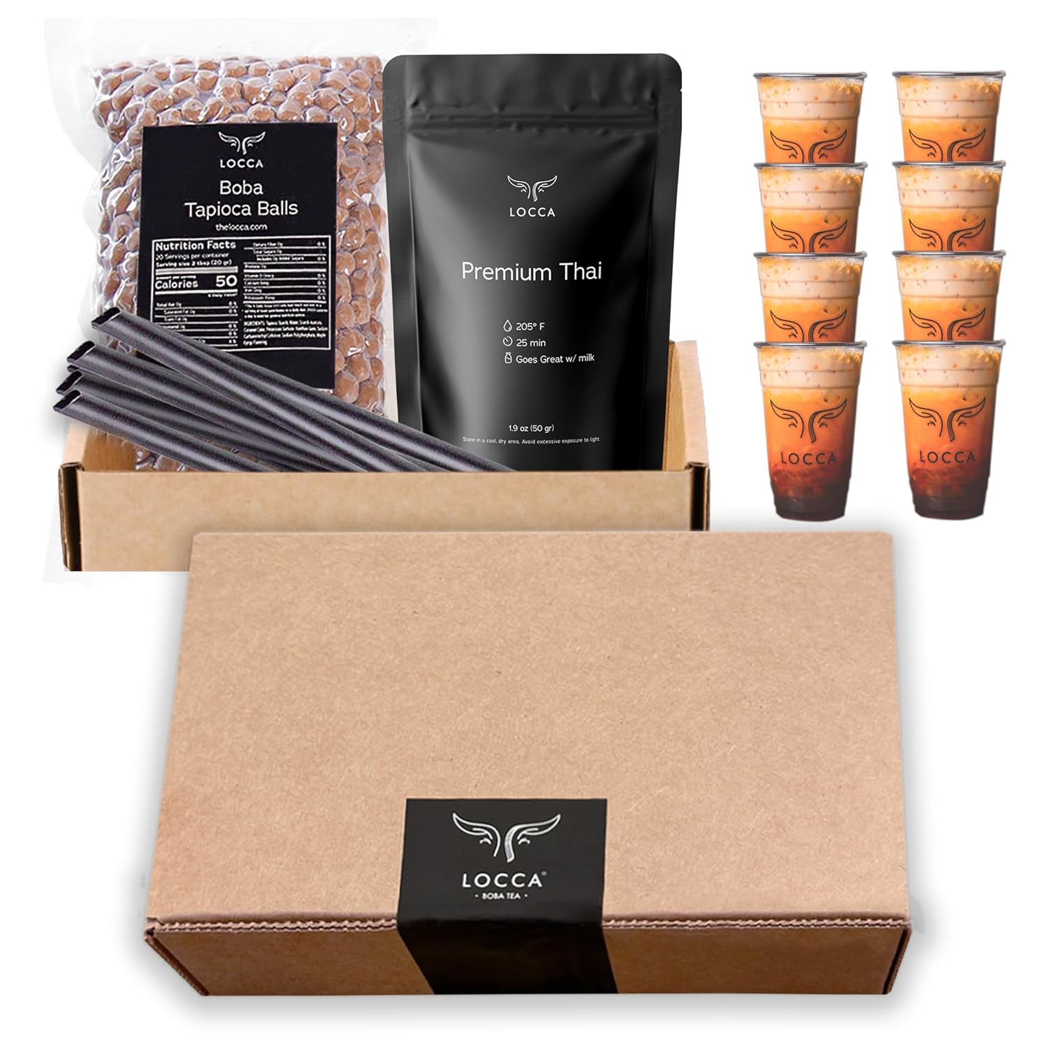 Amazon.com: Locca Boba Tea Kit | Thai Tea Boba Kit | 8 Servings Premium ...