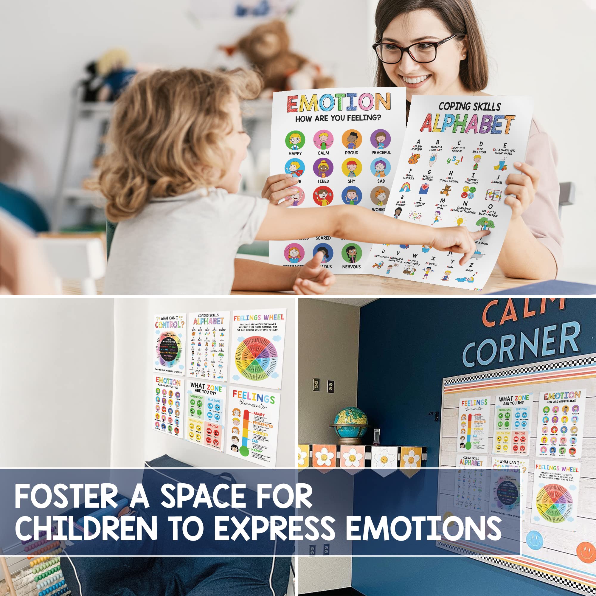 Snapklik.com : 6 Calming Corner Classroom Posters, Feelings Wheel Chart ...