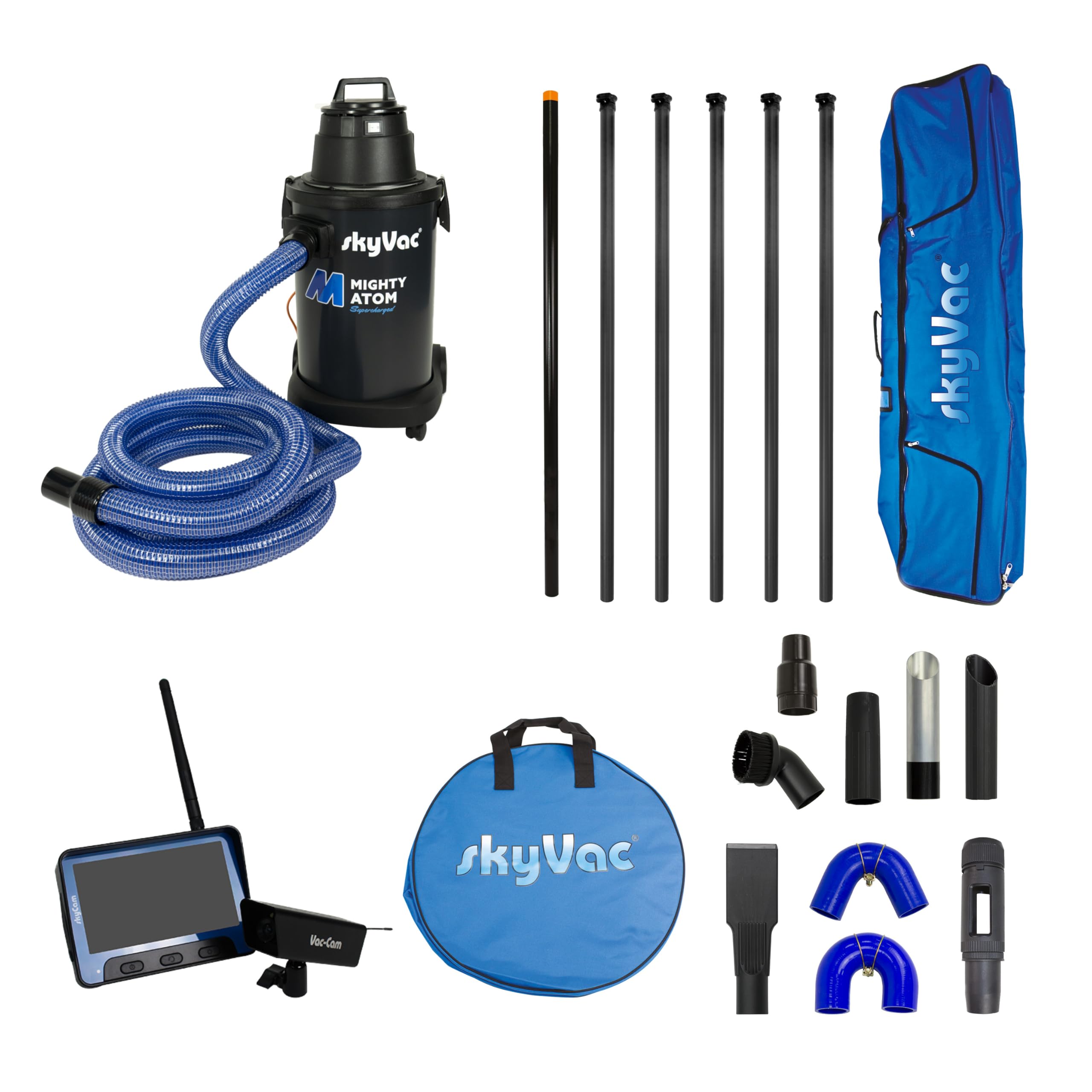 SkyVac Mighty Atom, Gutter Vacuum Premium 44mm Clamped Poles 6 Pole ...