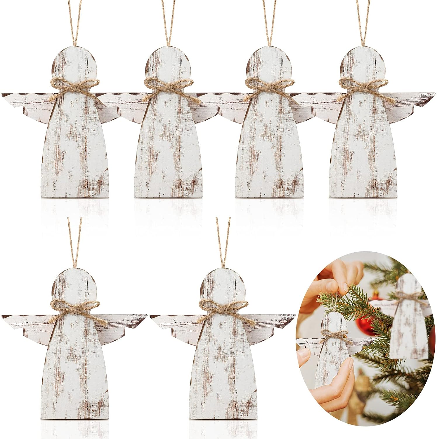 Amazon.com: 6 Angel Ornaments for Christmas Tree, 0.4 Inch Thick Wooden ...