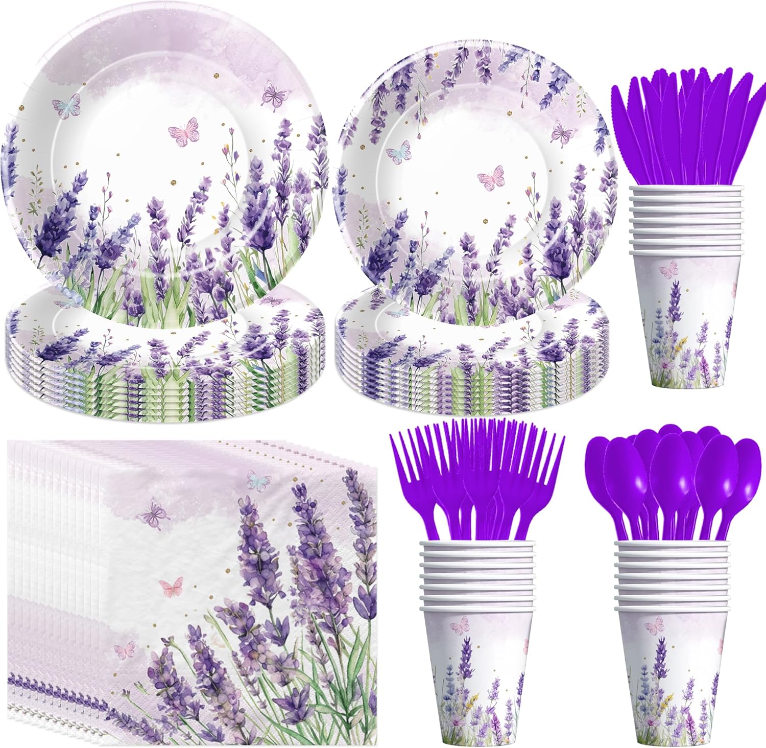 Amazon.com: Suhelkit Lavender Flowers Party Decorations Tableware for ...