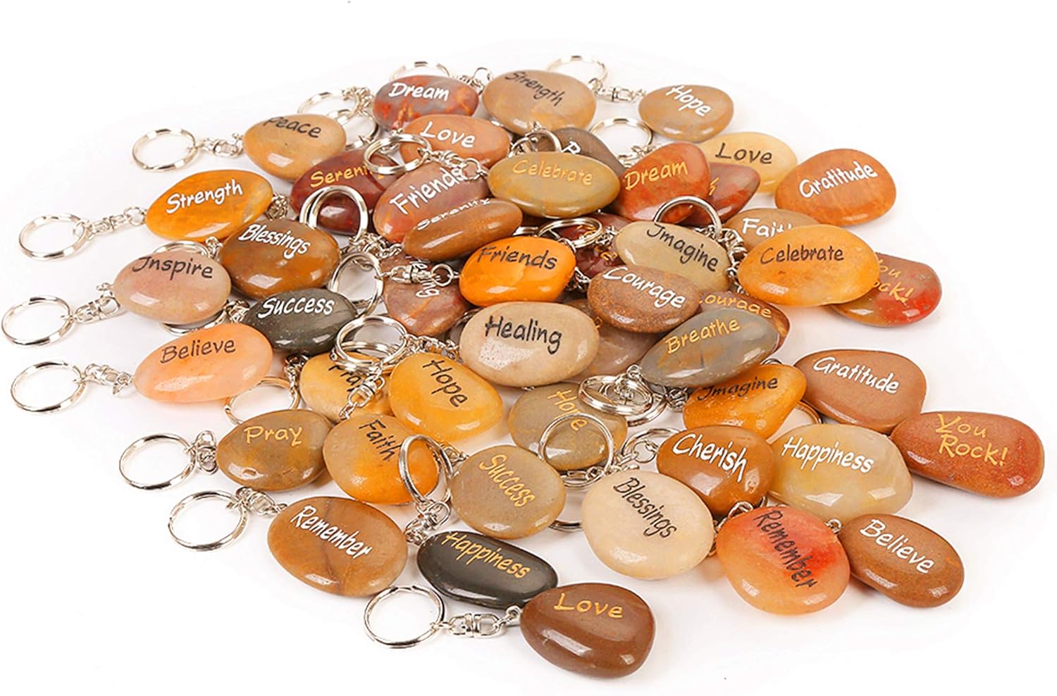 Amazon.com: ROCKIMPACT 50PCS Inspirational Stones Key Chains, Engraved ...