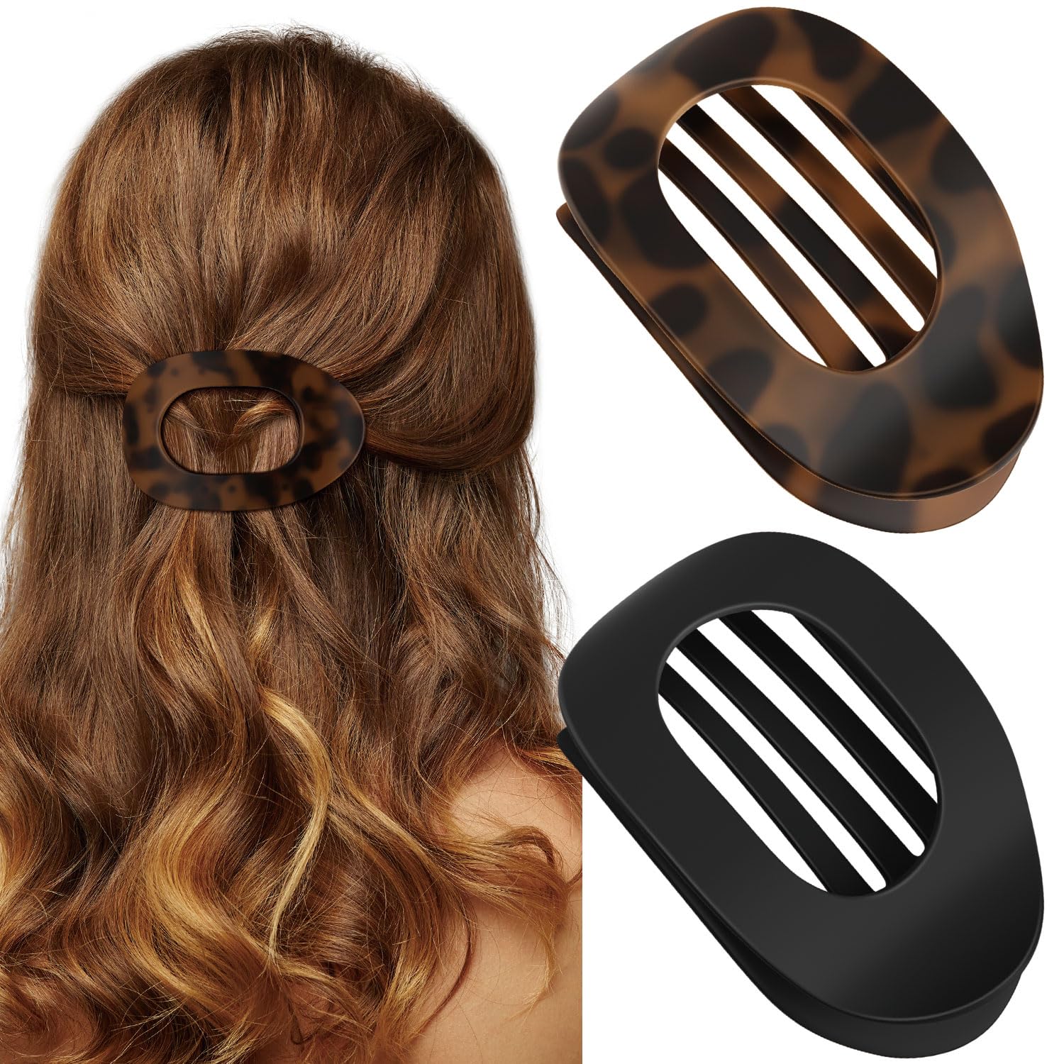 Amazon.com : Oeusnael 2 PCS Flat Hair Clips, French Round Lay Down Claw ...