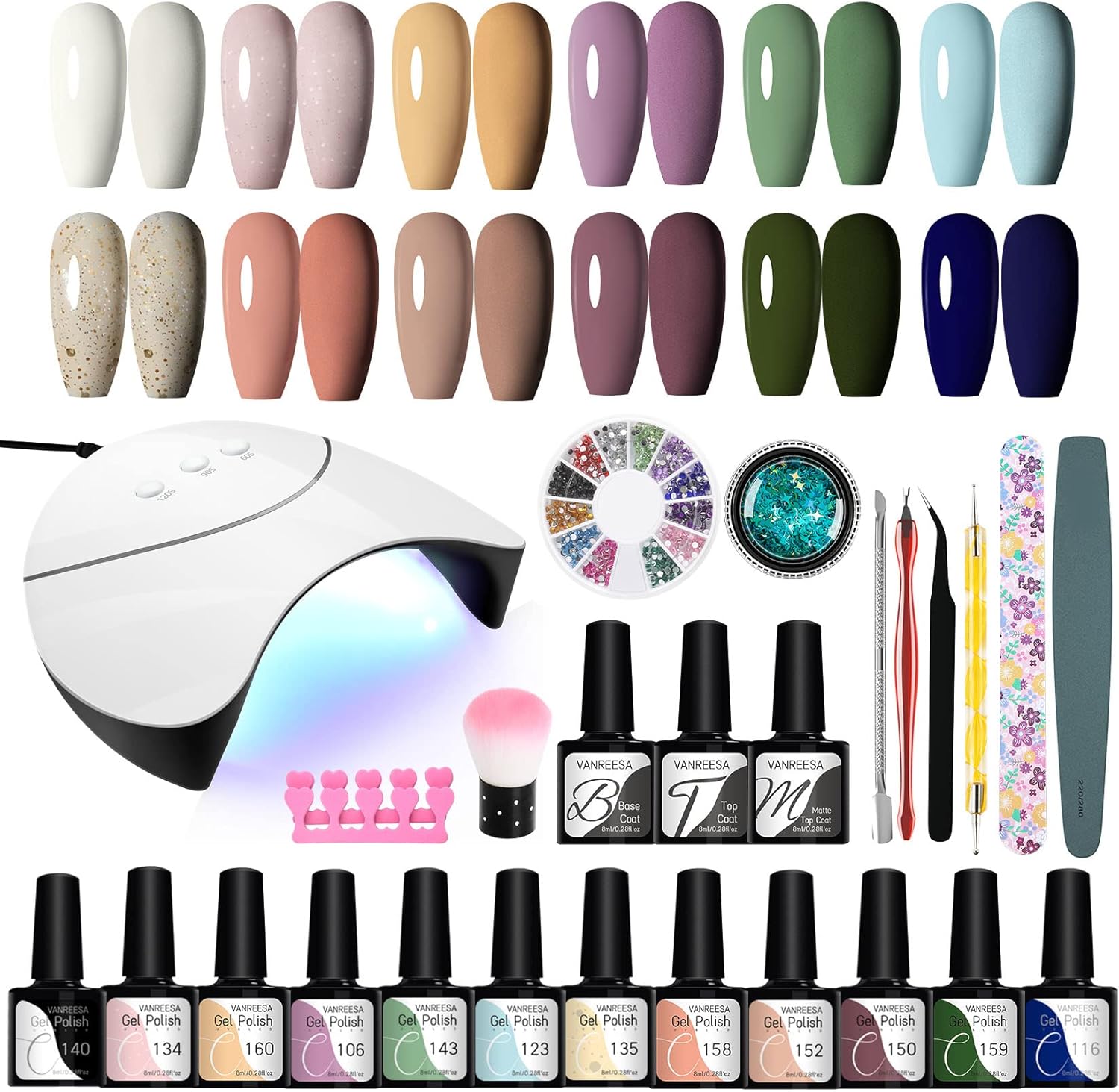 Gel Nail Polish Set, VANREESA 12 Colours Soak Off Gel Polish with 36W ...