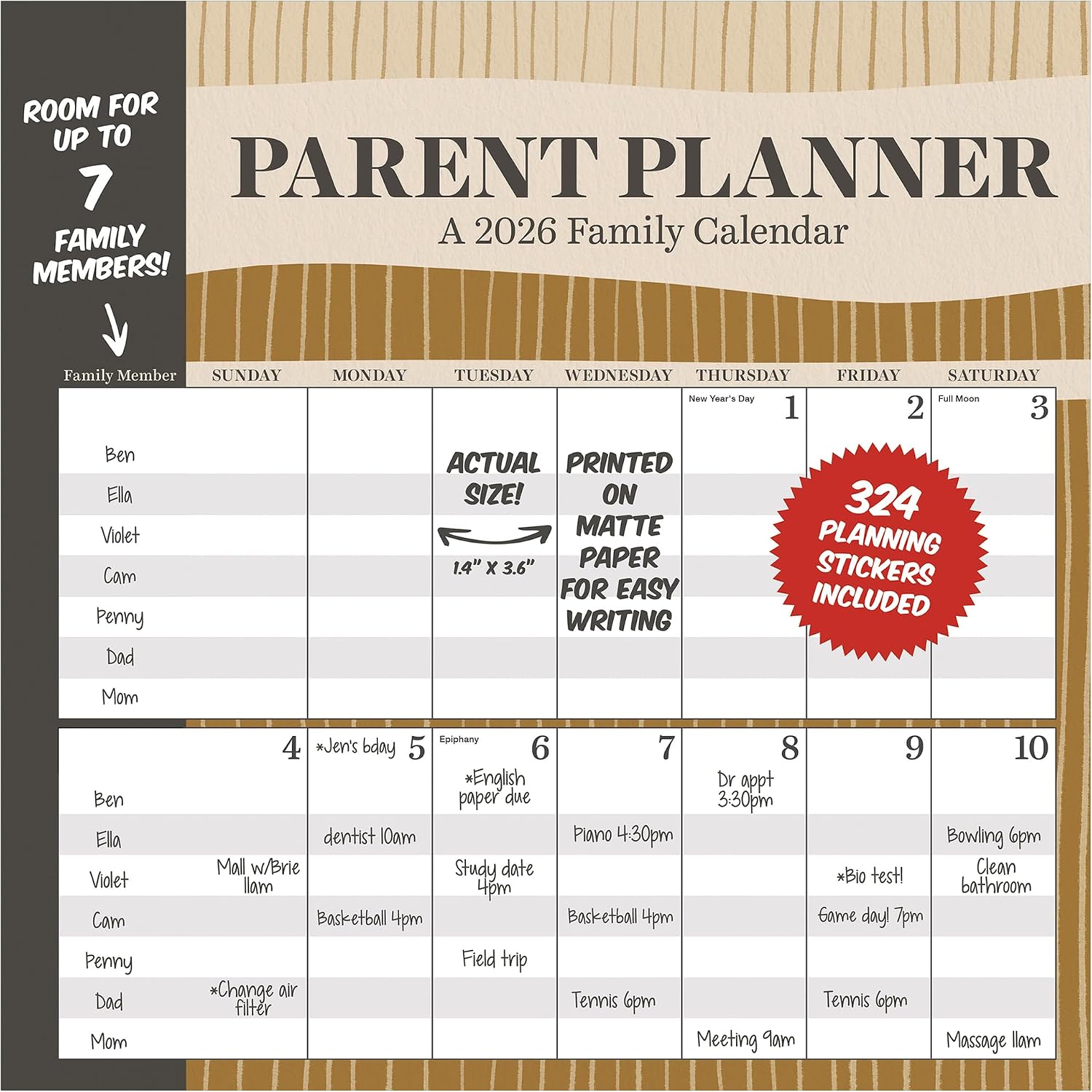 TF Publishing 2026 Parent Planner Wall Calendar - Large Grids for ...