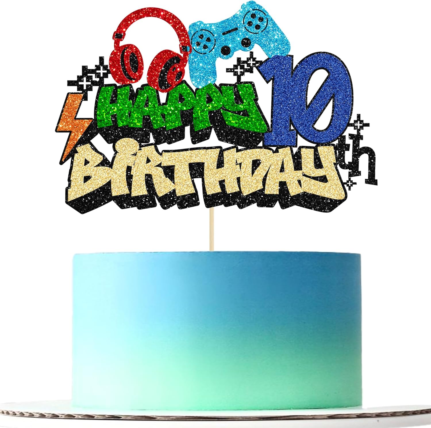 Amazon.com: Gyufise 1Pcs Video Game Happy 10th Birthday Cake Topper ...