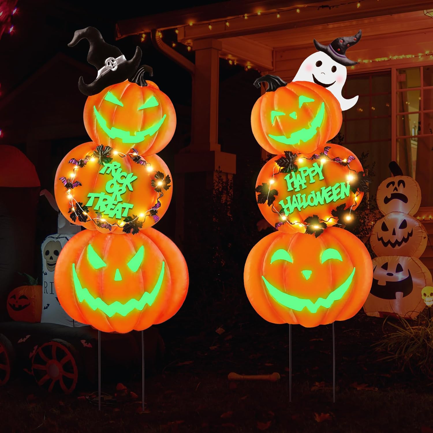 Amazon.com : Fovths 6 Pieces Metal Halloween Pumpkins Yard Signs with ...