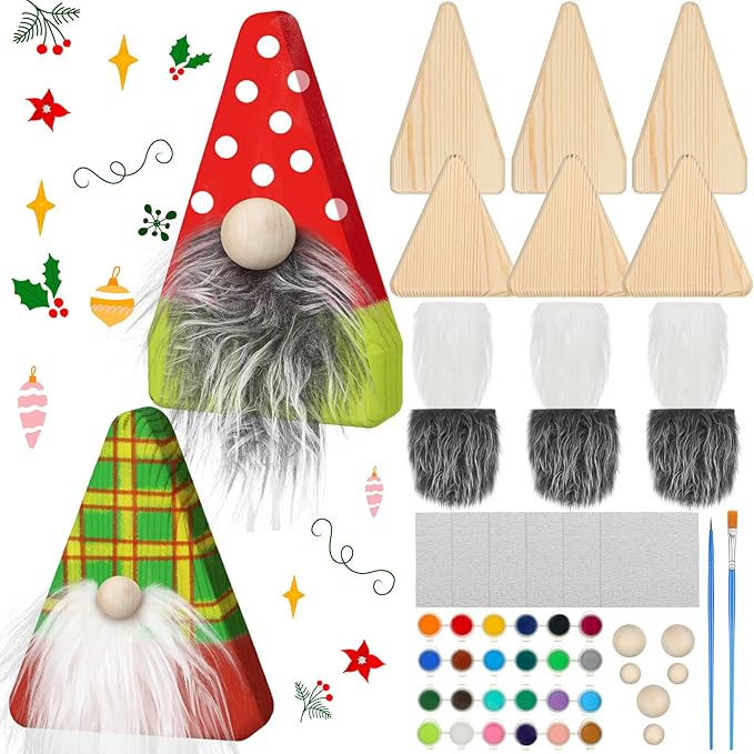 Amazon.com: GlikCeil 6 Set Christmas Wooden Gnome Decoration Blank Wood ...