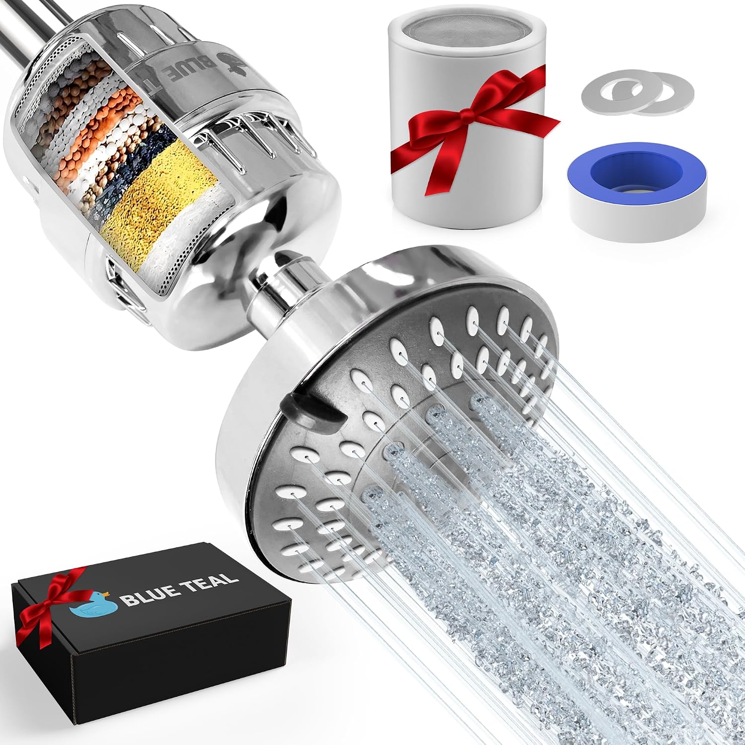 BLUE TEAL 15 Stage Shower Filter & 5 Modes Shower Head - Water Softener ...