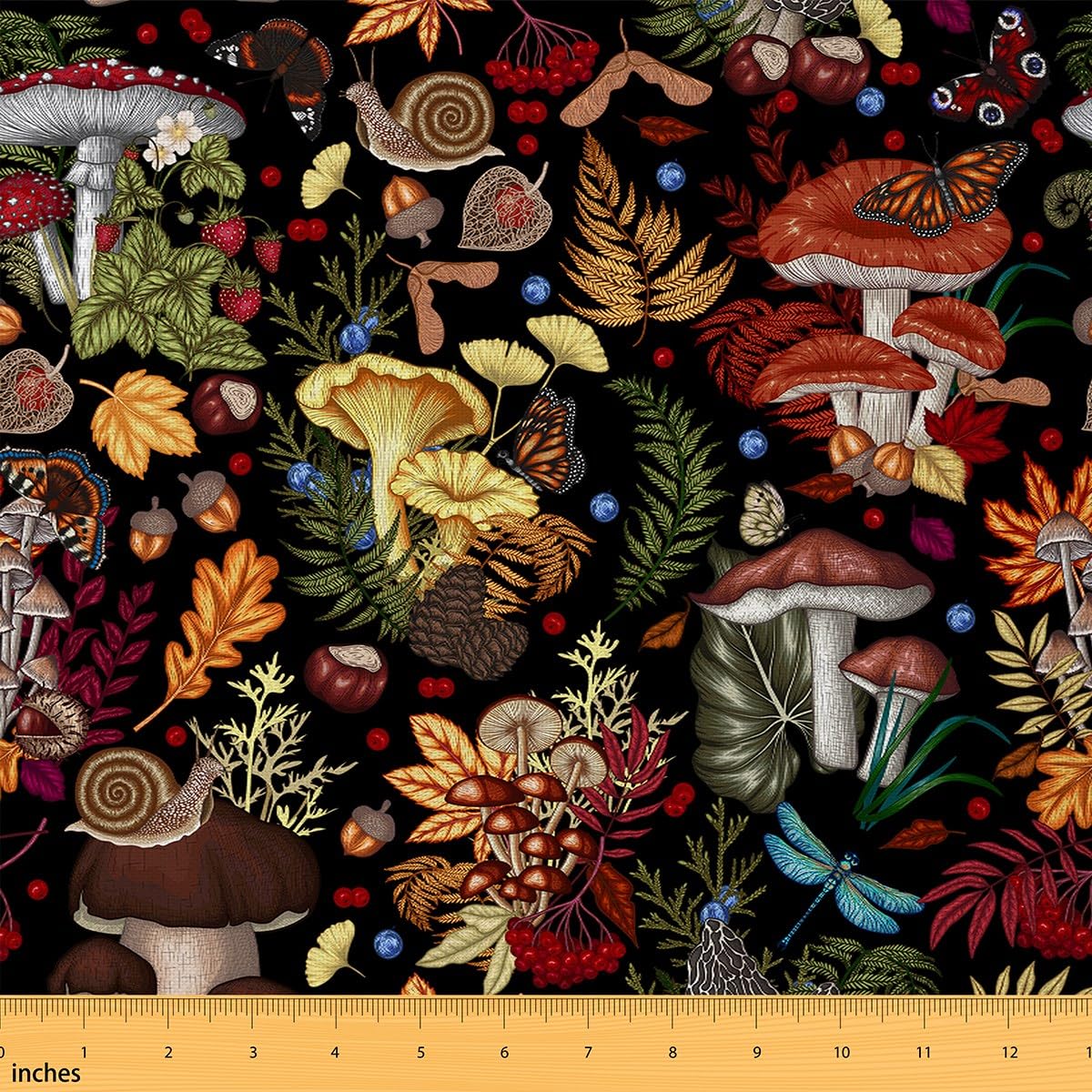 Amazon.com: Trippy Mushroom Fabric by The Yard,Nature Burgundy Plant ...