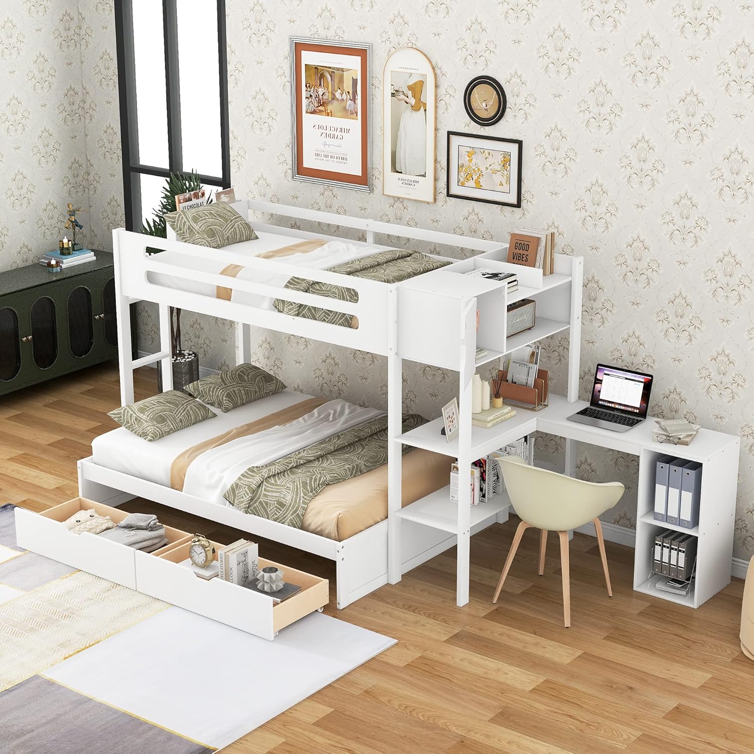 Amazon.com: Bellemave Twin Over Full Bunk Bed with Desk & Storage ...