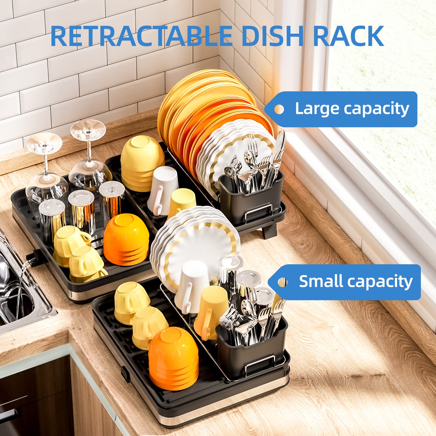G-TING Dish Drying Rack, Expandable (11.8"-20.5") Large Capacity Dish ...