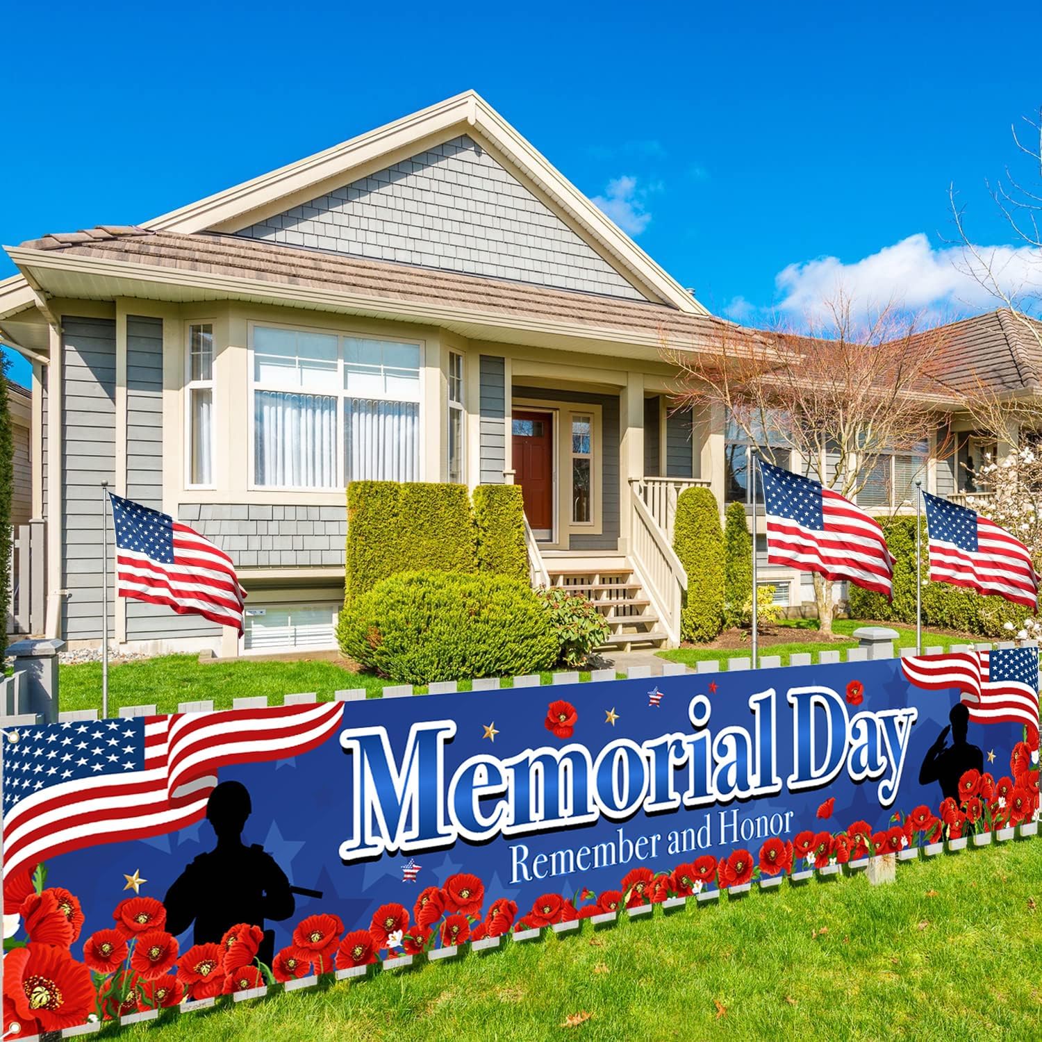 Amazon.com: Large Memorial Day Banner, Memorial Day Decorations ...