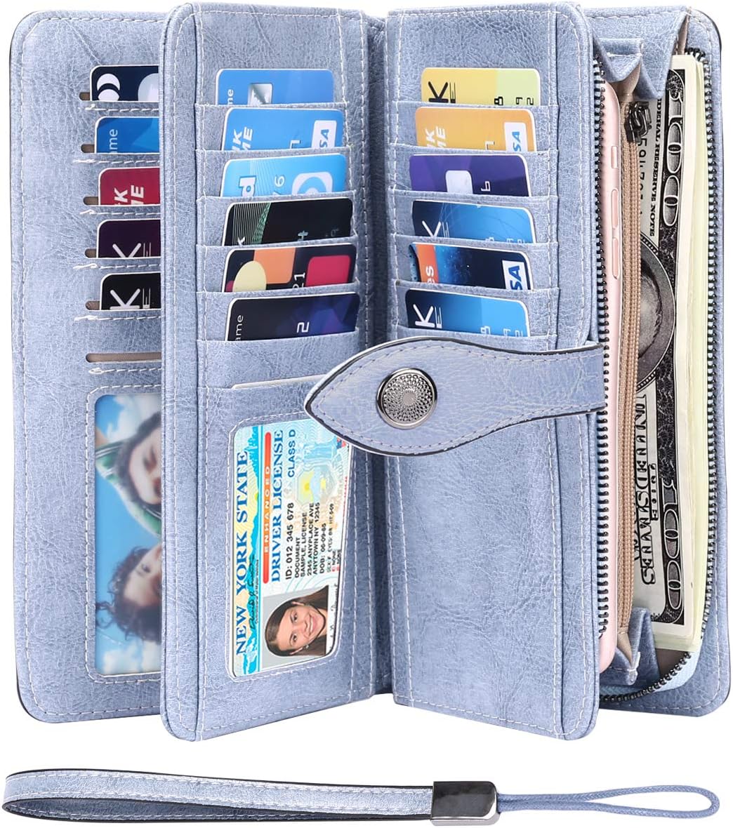 HUANLANG Large Womens Wallet Leather Vintage RFID Blocking Ladies ...