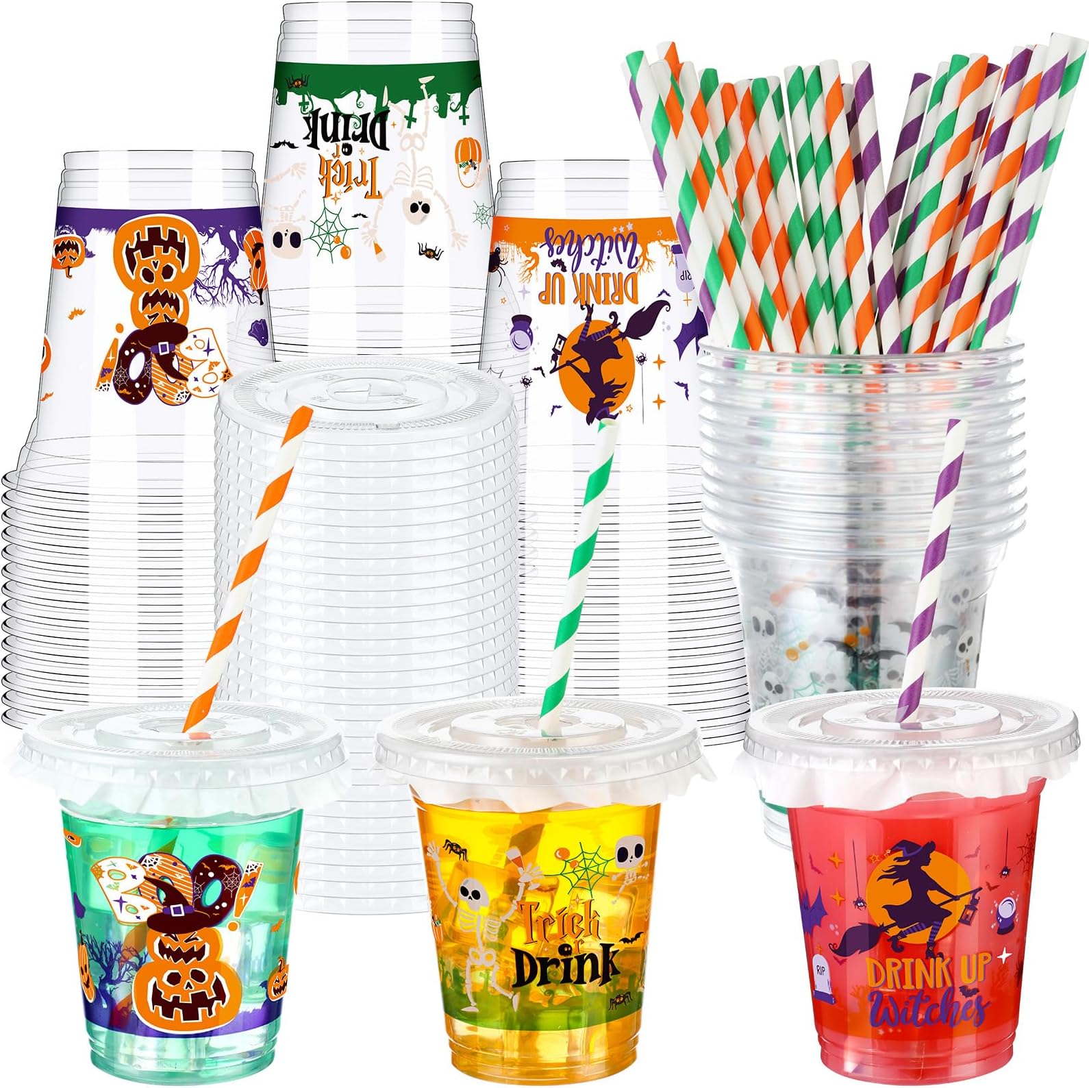 Amazon.com: GuassLee 50 Pack Disposable Halloween Cups - Clear 12Oz ...