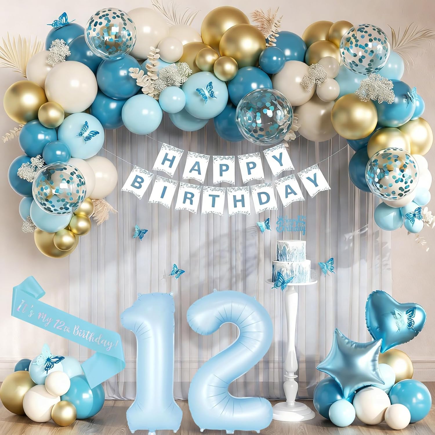 Amazon.com: 12th Birthday Decorations for Girls, Light Blue Happy 12th ...