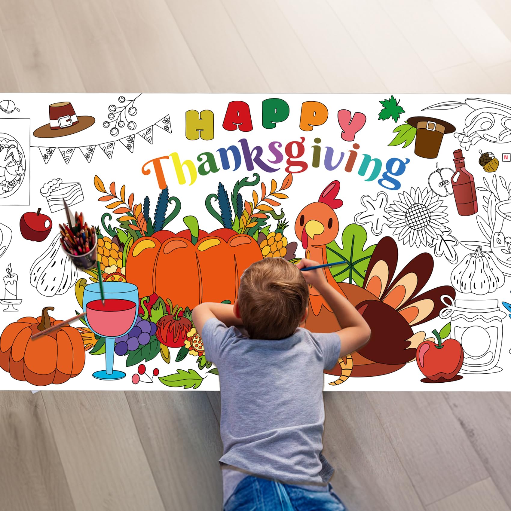 Amazon.com: Thanksgiving Giant Coloring Poster/Tablecloth- Pumpkin ...