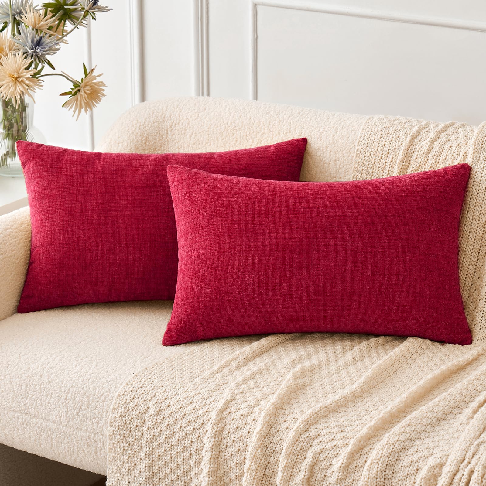 Amazon.com: MIULEE Pack of 2 Red Couch Throw Pillow Covers 12x20 Inch ...