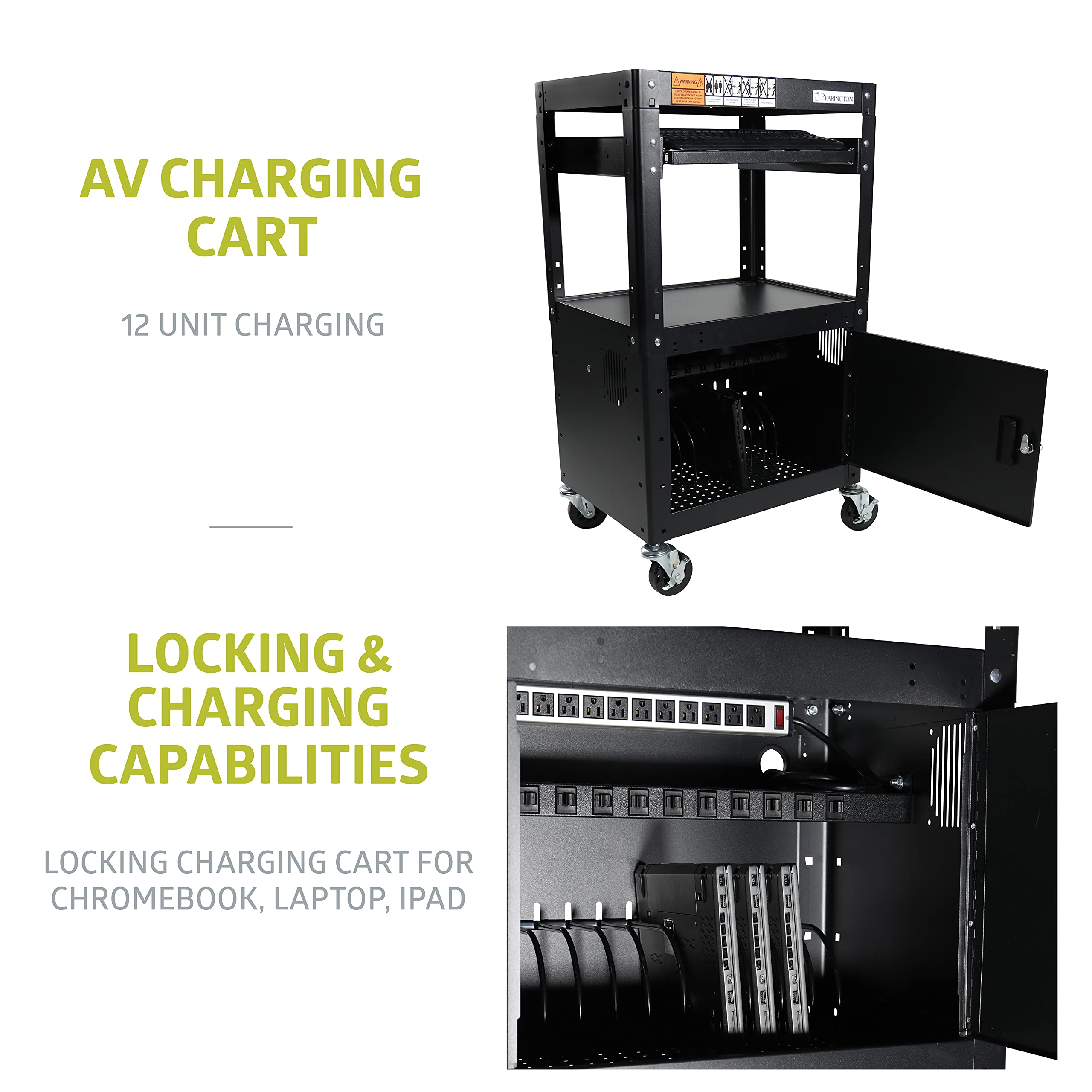Snapklik.com : Pearington Rolling AV And 12 Device Charging Cart Combo