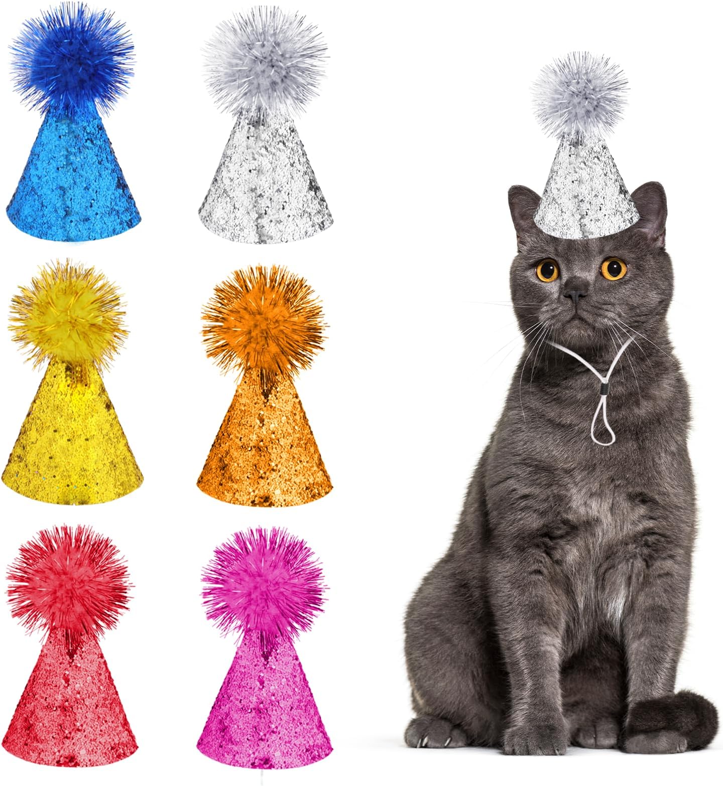 Amazon.com : 6 Packs Cat Birthday Hat, Dog Party Hats, Multi-color Cat ...