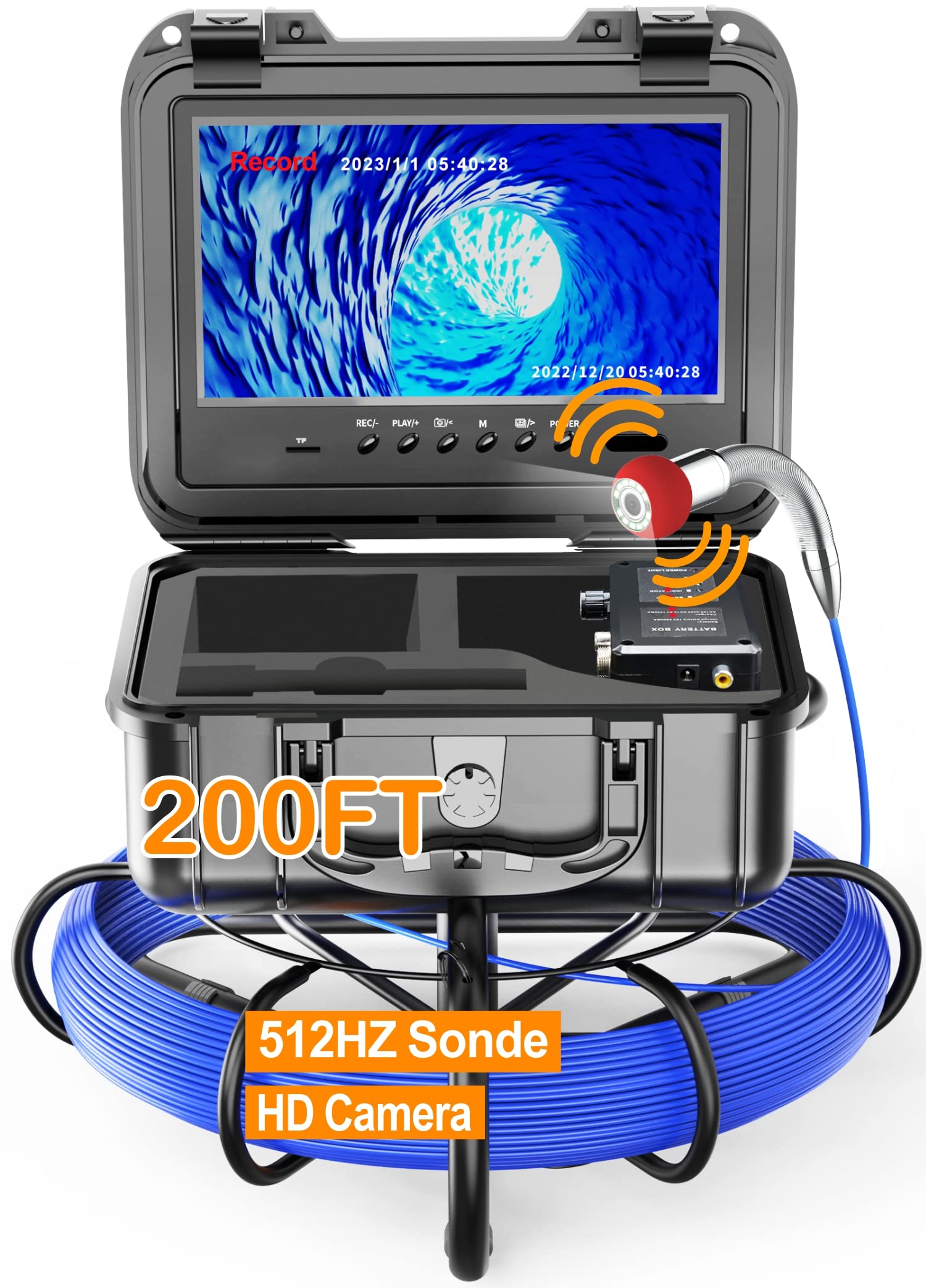 Amazon.com: Sewer Camera 200FT with 512HZ Sonde Transmitter, Anysun 9 ...