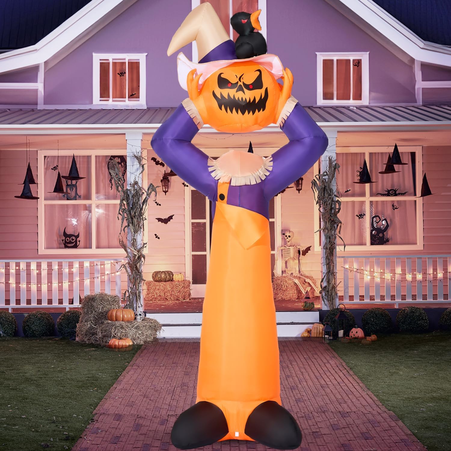 Amazon.com: Joeidomi 9 FT Tall Halloween Inflatable Scarecrow with ...