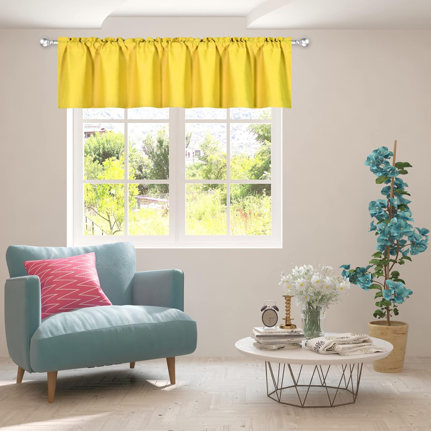 Amazon.com: DECOVSUN Bright Yellow Extra Wide Valance for Windows ...