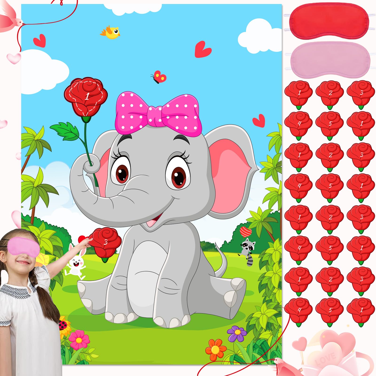 Amazon.com: Valentine Day Games,Pin The Rose on The Elephant Valentines ...