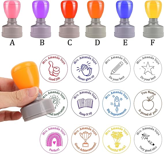 Custom Teacher Stamp Self Inking Round Personalised Teacher Stamps for ...