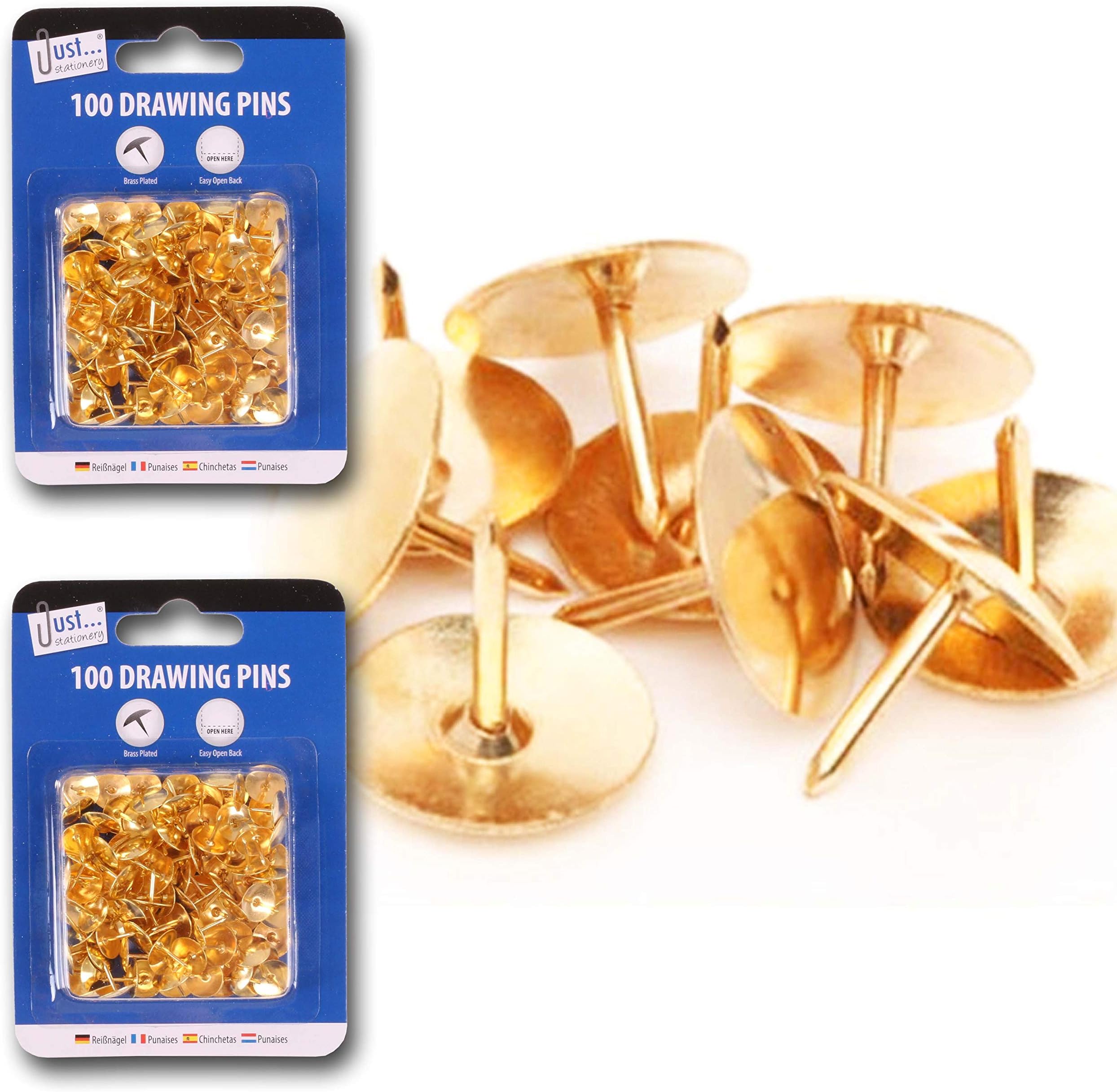 200x Strong Brass Plated Drawing Pins with Flat Head : Amazon.co.uk ...